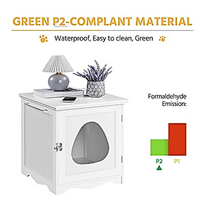 Yaheetech Cat Litter Box Enclosure, Hidden Litter Box Furniture Indoor Pet Crate Cat House Night Stand Cat Washroom w/Vent Holes & Towel Bar, Pet Cabinet Side Table for Small Cats