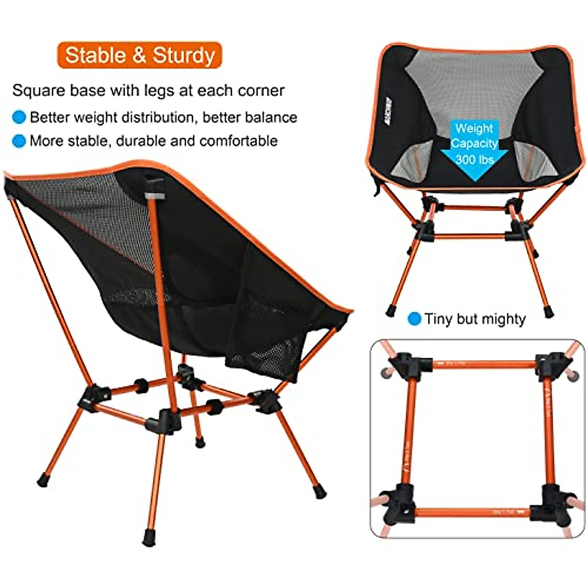 MARCHWAY Ultralight Folding Camping Chair, Heavy Duty Portable Compact for Outdoor Camp, Travel, Beach, Picnic, Festival, Hiking, Lightweight Backpacking (Orange)