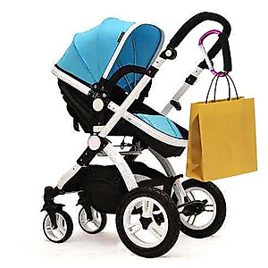 Magnoloran 4 Pack Grocery Bag Shopping Bag Holder Handle Carrier Tool Baby Stroller Hook Stroller Organizer Hook Clips Multi Purpose Snap Hook Carabiner Clip with Cushion Grip, Black & Purple