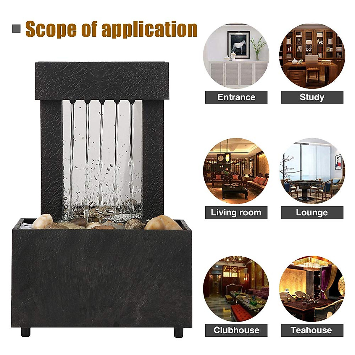 Tabletop Fountains, Indoor Water Fountain with LED Lights-Zen Garden for Desk Waterfall Tabletop Fountain for Office and Home Décor, with Stone Wall and Soothing Sound(1)