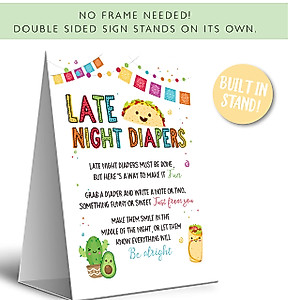Your Main Event Prints Baby Shower Game Fiesta Taco Late Night Diaper Sign - 1 Self-Standing Poster - Fun and Festive Baby Shower Activity