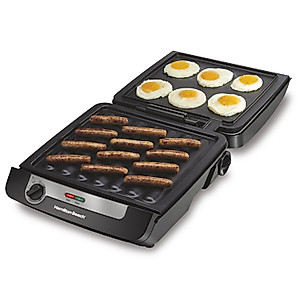 Hamilton Beach 3-in-1 Indoor Grill and Electric Griddle Combo and Bacon Cooker, Opens 180 Degrees to Double Cooking Space, Removable Nonstick Grids, (25600)