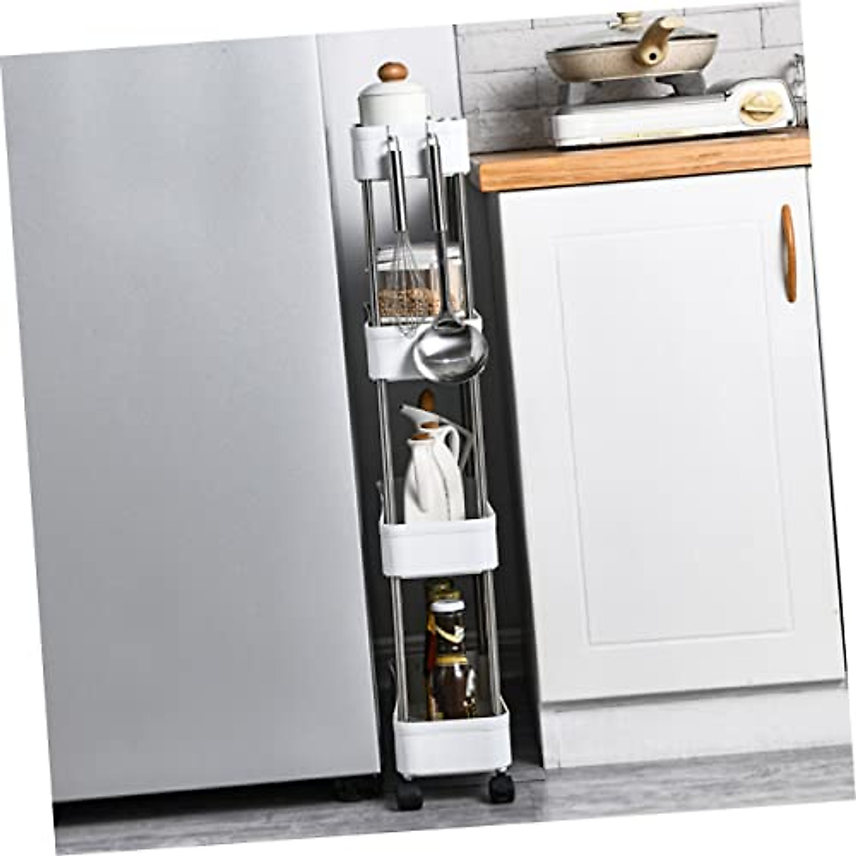 USHOBE Trolley 4 Storage Rack Kitchen Slide Out Cart Bathroom Rolling Cart Storage Rack with Wheels Makeup Rolling Cart Slim Storage Cart Wheel Dolly Cosmetics Organizer Storage Basket