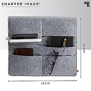 Sharper Image Wireless Qi-Charging Bed Caddy, Soft Fabric Organizing Pockets with Phone Shelf and Universal Bed Attachment