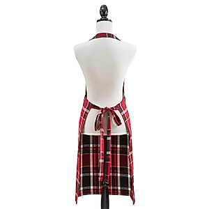 SARO LIFESTYLE Jarret Collection Classic Plaid Kitchen Apron, 24" x 36", Red