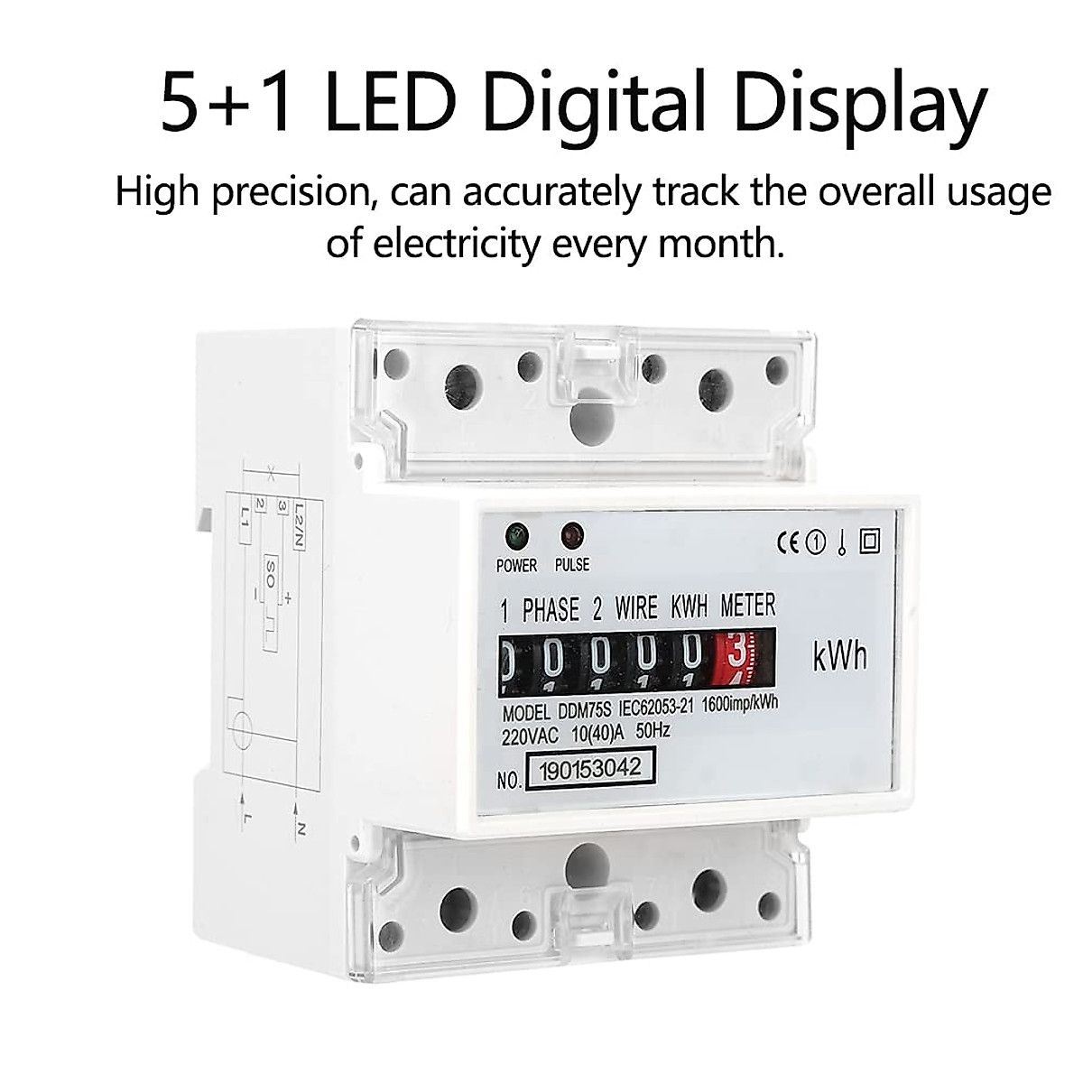 Watris Veiyi DDM75S 10-40A Single Phase KWH Meter, 4P Din Rail Energy Meter, Electric Meter, Electronic Din Rail KWh Meter, LED Electricity Power Consumption Wattmeter Energy Meter