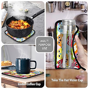 Cute Colorful Owl Oven Mitts and Pot Holders Sets of 2 Heat Resistant Non-Slip Kitchen Gloves Hot Pads with Inner Cotton Layer for Cooking BBQ Baking Grilling