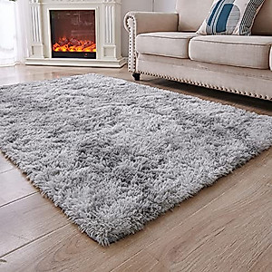 ANVARUG 3x5 Feet Small Area Rug, Upgrade Anti-Skid Durable Rectangular Cozy Rug, High Pile Shag Carpet Rugs for Indoor Home Decorative, Tie-Dyed Light Grey