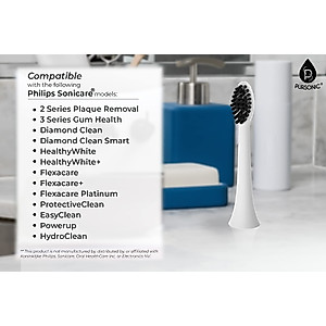 Pursonic Replacement Toothbrush Heads Charcoal Infused Bristles Compatible with Sonicare Electric Toothbrush 6 Pack