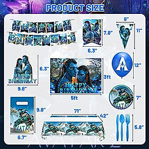 175 PCS Avatar Theme Birthday Party Supplies, Avatar 2 Party Decorations with Happy Birthday Banner, Backdrop, Balloons, Gift Bag, Cake Topper, Plates, Napkins, Tablecloth for Kids Serve 10 Guests