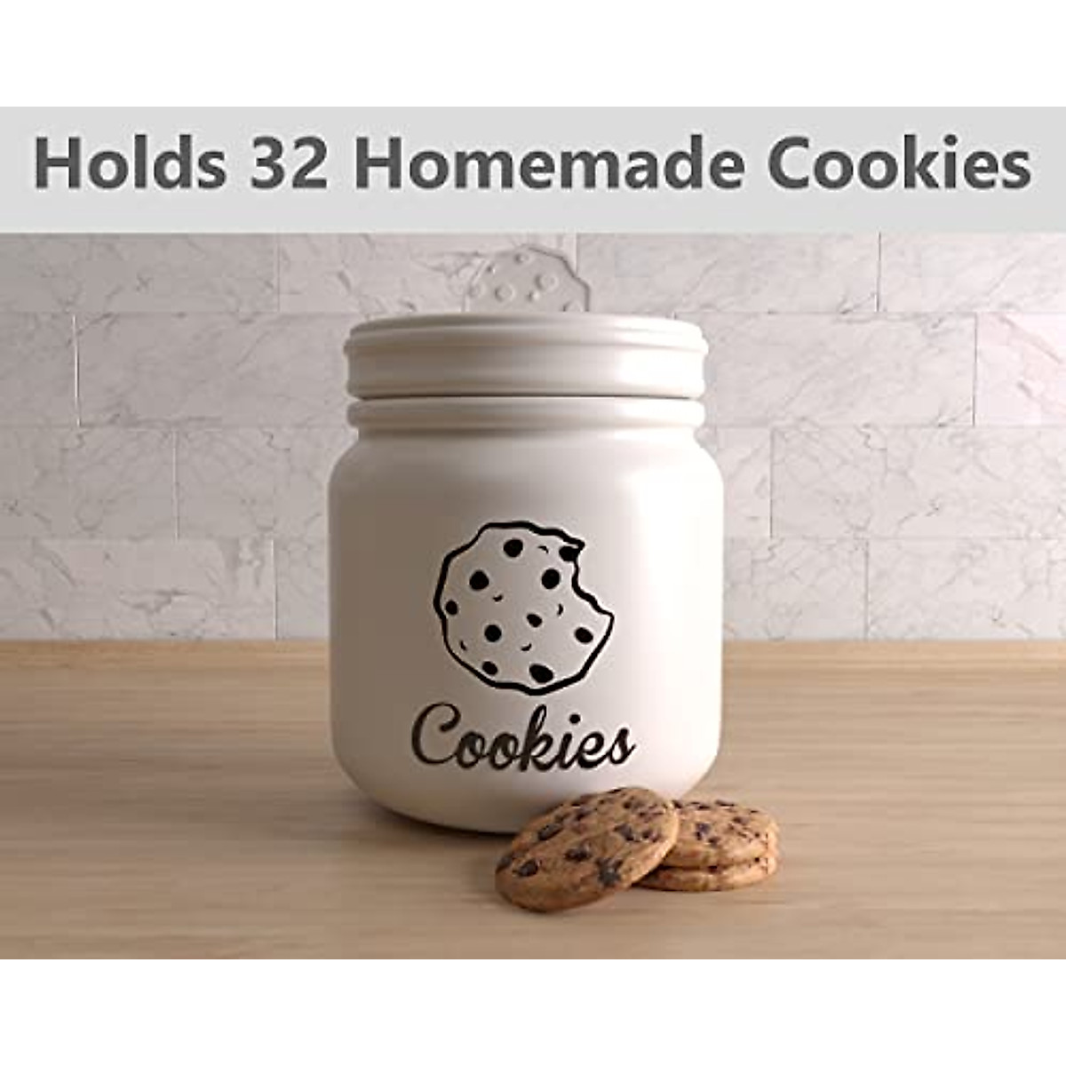 Airtight Cookie Jar - 6"W x 8"H Matte White Ceramic Cookie Jars for Kitchen Counter - Large Cookie Jar with Airtight Lids - Farmhouse Cookie Jar Airtight Lid - Big Cookie Containers with Lids Airtight