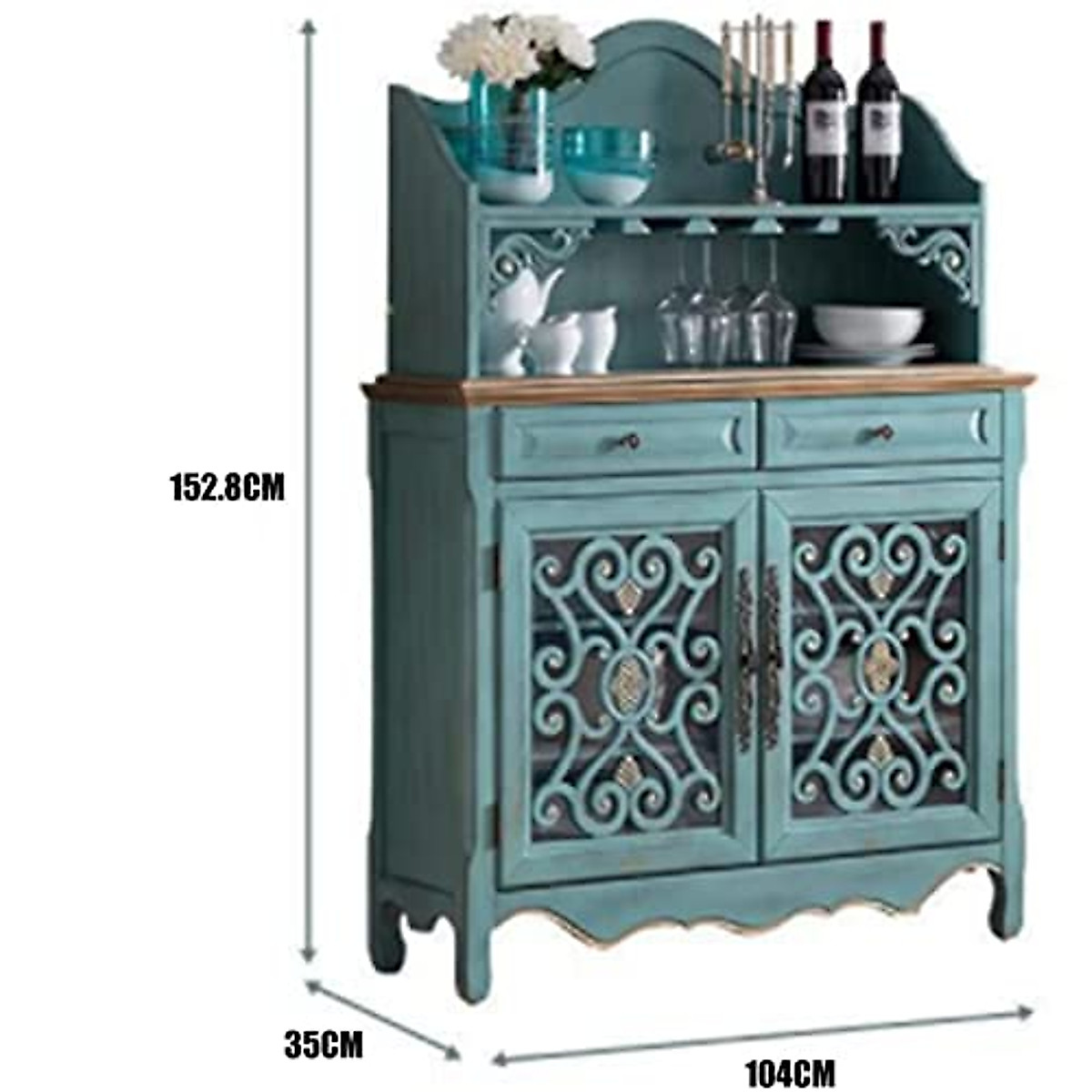 Buffet Sideboard Villa Decor Kitchen Console Table Sideboard Retro Old Cabinet Three-Layer Cupboard Storage Sideboard Entrance Cabinet Living Room Kitchen Storage Cabinet ( Size : Double door 152.8*35