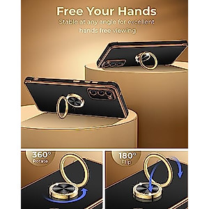 Miss Arts for Samsung Galaxy S20 FE 5G Case, Ring Holder Stand Luxury Bling Electroplated Phone Case with Strap, Cute Soft TPU for Galaxy S20 FE 5G Cover for Women Girls, Black