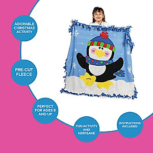Fun Express Penguin Fleece Throw Craft Kit for Kids - Make a 54 inch x 54 inch Blanket - Winter Craft and Activities