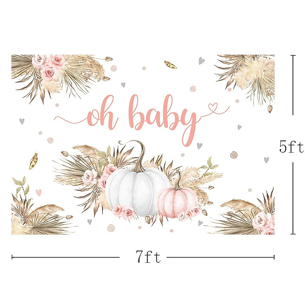 MEHOFOND 7x5ft Boho Floral Pumpkin Oh Baby Backdrop Bohemia Blush Pink Floral Girls Baby Shower Photography Background Little Pumpkin Party Decorations Banner Photo Studio Props