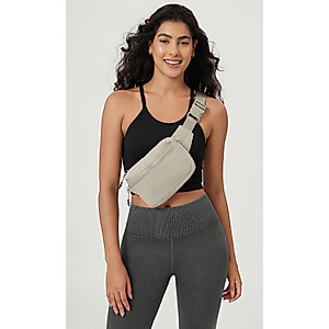 ODODOS 2L Belt Bag for Women Men, Crossbody Fanny Packs with Adjustable Strap Waist Pouch for Workout Hiking Running Travel, Light Grey