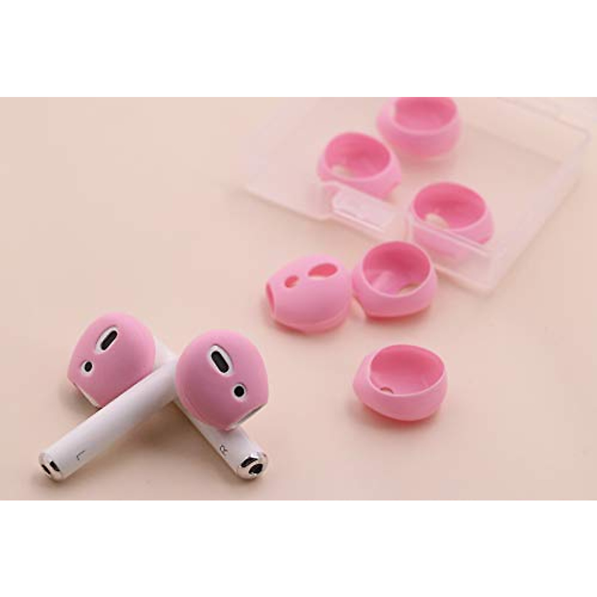 IiEXCEL (Fit in Case) 4 Pairs Replacement Super Thin Slim Rubber Silicone Earbuds Ear Tips and Covers Skin for Apple AirPods 2 1 or EarPods Headphones (Fit in Charging Case) (4 Pink)
