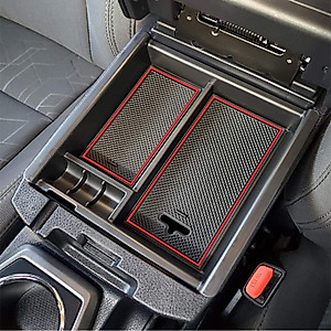 JKCOVER Center Console Accessory Organizer Compatible with Toyota Tacoma 2016 2017 2018 2019 2020 2021 2022 2023, ABS Material Armrest Box Insert Tray (Red trim)