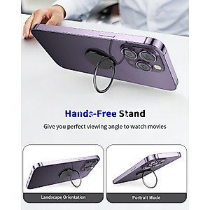 CHEEDAY Magnetic Phone Ring Grip, [4 Strong Magnets] Gym Finger Ring Holder 360° Rotation for Magnetic Car Mount, Metal Plate, Compatible with iPhone 15 14 13 12 Pro Max, All Smartphones, Black