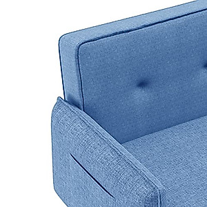 Lepfun Futon Sofa Bed with Two Pillows, 75Inches Modern Convertible Sleeper Couch with 3 Angles Adjustable Back and Solid Wood Leg for Living Room and Bedroom (Blue)
