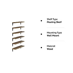 You Have Space Flota 17"x 4.5" Book Shelves, Floating Shelves for Living Room Decor, Bathroom Storage, Kitchen, Kids Room Natural Burned Set of 6