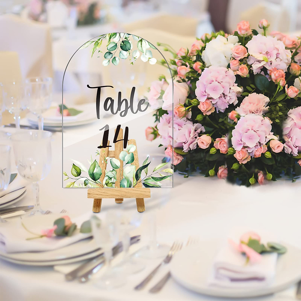 Jetec 26 Pcs Acrylic Wedding Table Numbers 1-25 Printed 4 x 6 Inch Clear Acrylic Table Signs Greenery Floral Arched Place Cards for Wedding Reception Bridal Shower Baby Shower Table Centerpiece Decor