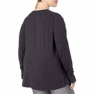 Amazon Essentials Women's Brushed Tech Stretch Long-Sleeve Crewneck Shirt (Available in Plus Size), Black/Space Dye, Large