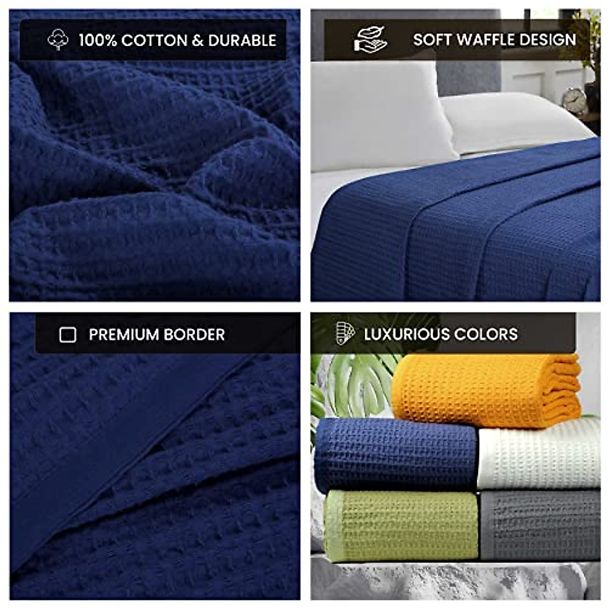 Throw Blanket- Navy Blue Throw -King Size- Boho Throw Blanket-Waffle Throw Blanket- Soft Summer Blanket for Bed Cover/Bedspread Sofa/Couch