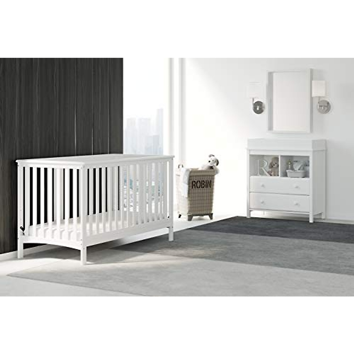 Storkcraft Alpine 2 Drawer Changing Table Chest (White) - Attached Changing Table Topper Fits Any Standard-Size Baby Changing Pad, 2 Drawers, 2 Shelves for Extra Nursery Storage, Easy to Assemble