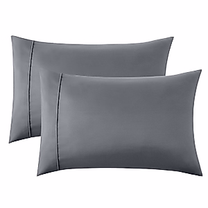 Bedsure Pillow Cases Standard Size Set of 2 - Dark Grey Brushed Microfiber Pillowcases, Super Soft and Cozy Pillow Case Covers with Envelop Closure, 20x26 Inches