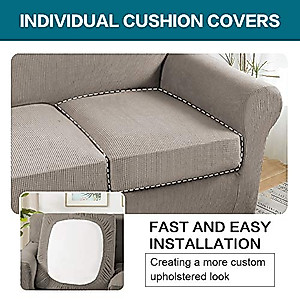 4 Piece Sofa Covers For 3 Cushion Couch Sofa Slipcover Soft Couch Cover For Dogs-Washable Sofa Furniture Covers With 3 Individual Cushion Covers, Feature Thick Jacquard Fabric (3 Cushion Sofa, Taupe)