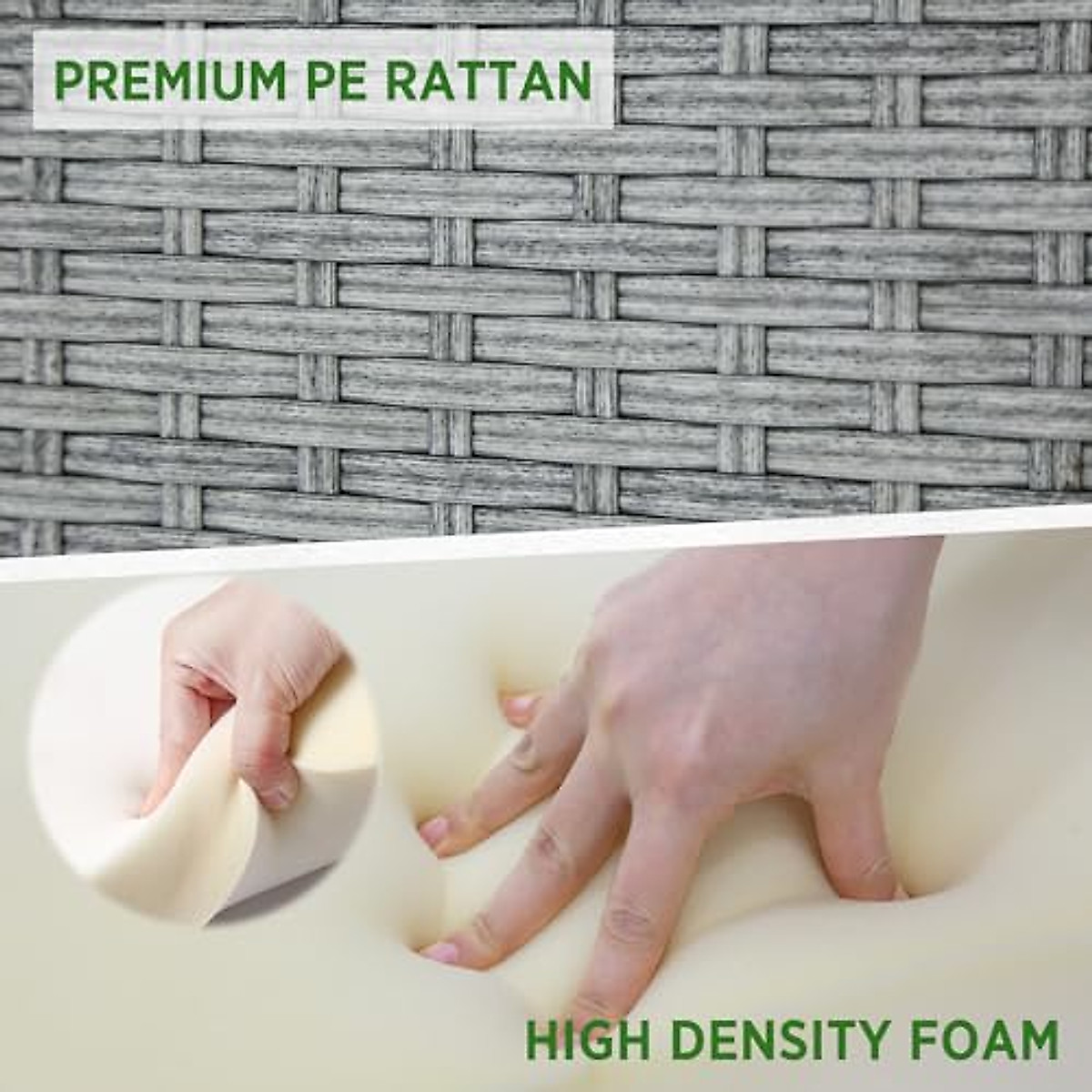 EAGLE PEAK 8 Piece Outdoor Wicker Patio Furniture Set with Fire Table and Coffee Table, PE Rattan Sectional Conversation Sofa Set with Seating for 6 People, Light Blue