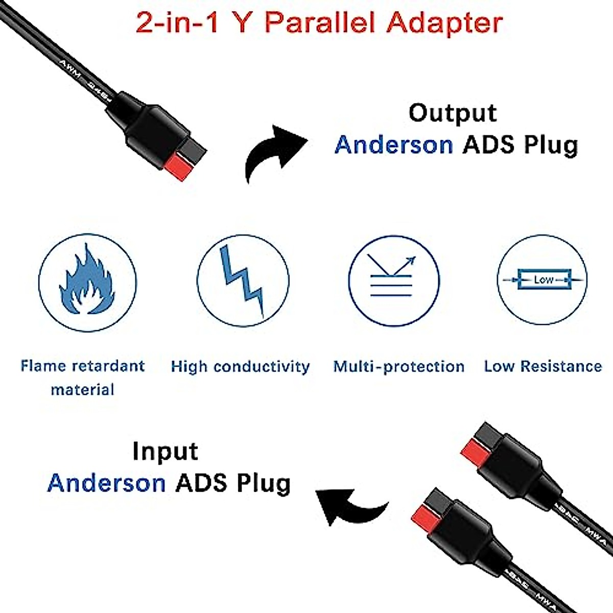 KarlKers Anderson Y Splitter High Power Pole Port Connector Combiner Cable with Reverse Current Protection Charge Portable Power Station Compatible with Goal Zero Jackery Anderson Powerpole Connector