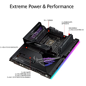 ASUS ROG Maximus Z690 Extreme(WiFi 6E)LGA 1700(Intel 12th Gen)EATX gaming motherboard(PCIe5.0,DDR5,24+1 power stages,5x M.2,PCIe 5.0 M.2,10Gb&2.5GbLAN,2xThunderbolt 4,PCIe 5.0 Hyper M.2 card bundled)