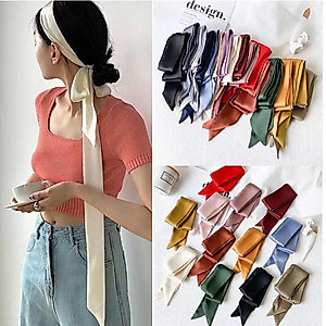 GUZOSJO Solid Color Long Neckerchief Pure Skinny Scarf Necktie Handbag Wrap Handle Satin Belt (Black)