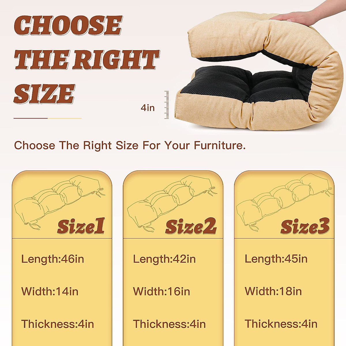 Focuprodu Bench Cushions. Non-Slip Pile Bench Cushion for Indoor and Outdoor in Multiple Scenarios.45x18 Inch Bench Cushion Ideal Cushion for Benches, Sofas and Raised Windows. (45x18x4, Khaki)