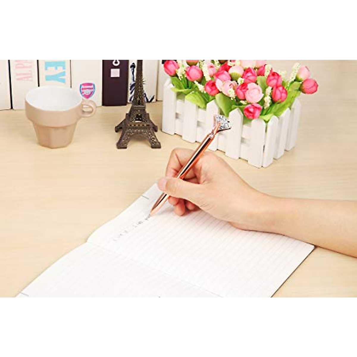MengRan Pen + 5 Refills Rose Gold Pen with Big Diamond/Crystal -Metal Ballpoint Pen Rose Gold Office Supplies -Black Ink (rose gold)