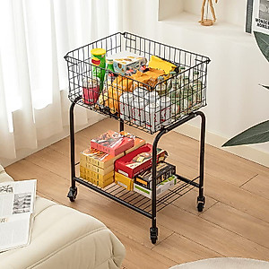 basket for garments storage, easy moved with wheels have brake, Laundry basket, white color，rolling basket (BLACK)