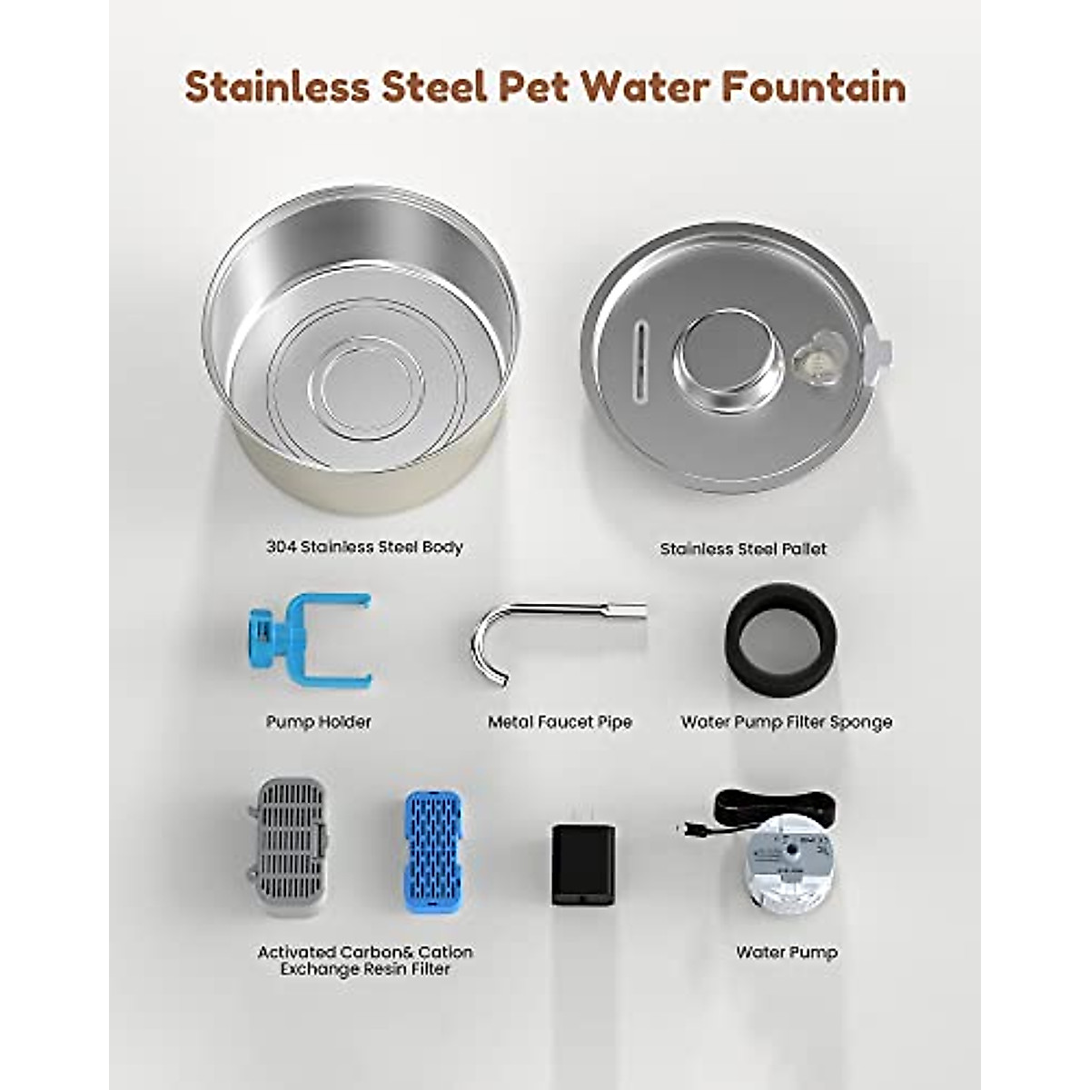 KOOGMOON Cat Water Fountain Stainless Steel, 108oz/3.2L Automatic Cat Fountain, Multi-Filtration, Easy to Clean, Ultra Silent Dog Water Dispenser for Cats, Dogs and Other Pets