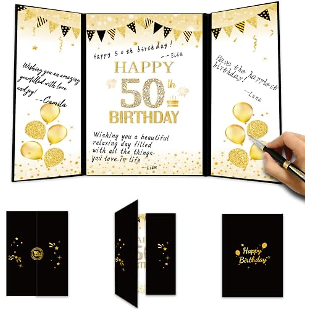 Black Gold 50th Birthday Guest Book Alternative Happy 50th Birthday Signature Certificate 50 Years Old Signature Guest Book Great 50th Birthday Gifts 50th Birthday Party Supplies for Men Women