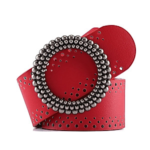 Ayliss Women's Faux Leather Belt Vintage Fashion Waist Belt Dress Wide Belt for Ladies Jeans Pants Retro O-Ring Buckle (Red)
