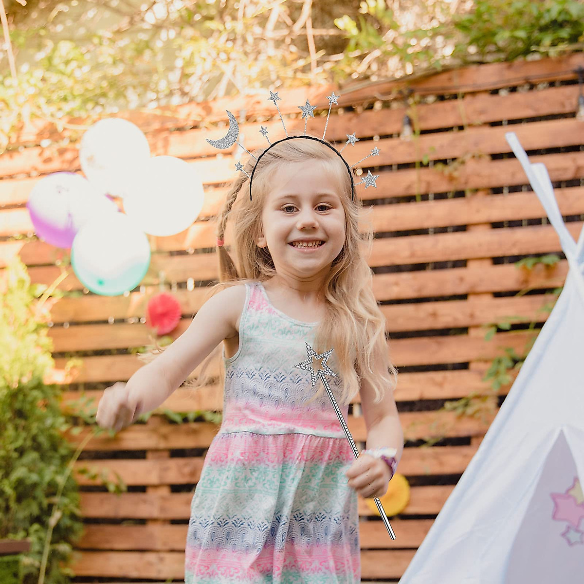 Tawecrew Glitter Star Moon Headband, Star Wand,Party Hair Hoop for Women Girls