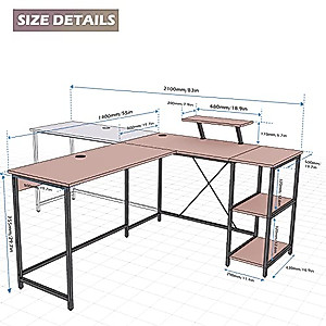 OUTFINE L Shaped Desk Corner Desk Double Computer Desk Home Office Gaming Workstation with Storage Shelves and Monitor Stand