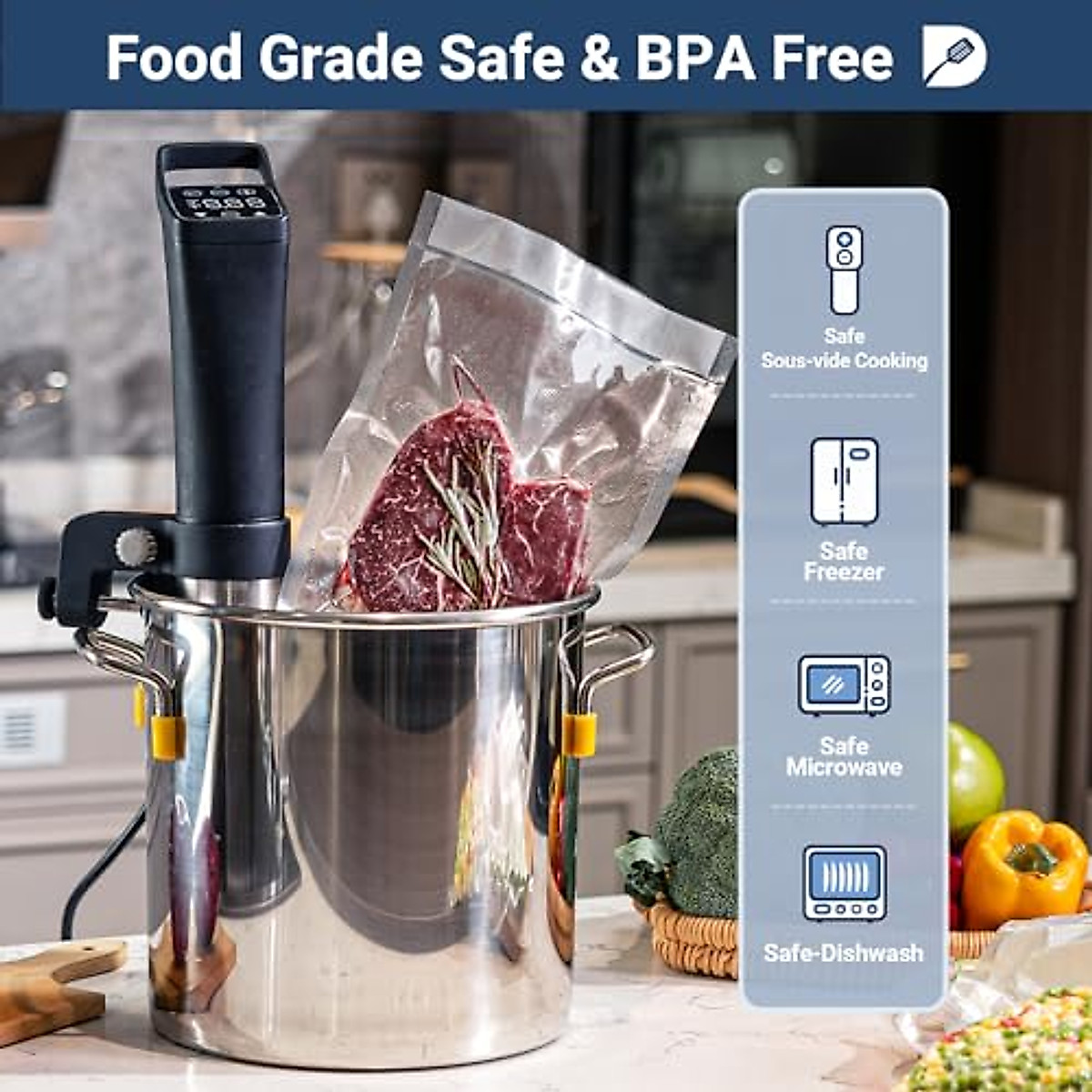 Vacuum Sealer Bags, 50 Count 8x12inch Vacuum Seal Bags Fits for Food Saver, Geryon and Other Vacuum Sealer Machines, BPA Free & Heavy Duty Safe for Food Storage, Meal Prep and Sous Vide