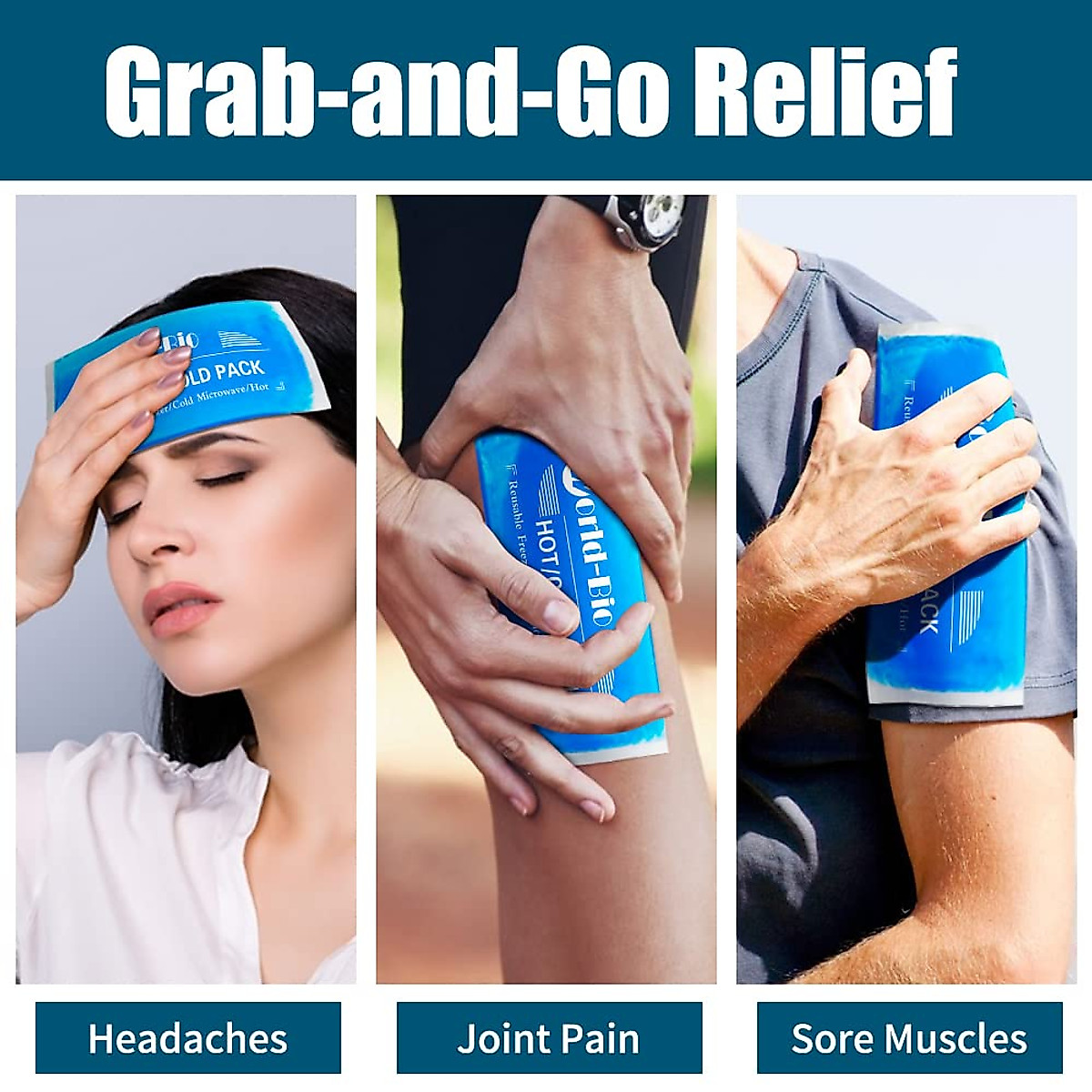 Reusable Hot and Cold Gel Ice Packs for Injuries, (2 Packs) Flexible Soft Ice Packs for Pain Relief, Migraines, First Aid, Kids Boo Boo, Gel Ice Pack for Knee, Neck, Wrist, Ankle, Elbow, 12.2" x 4.7"