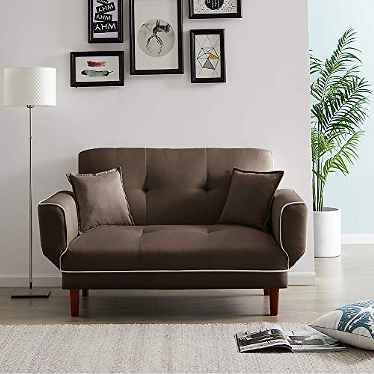 LTT Futon Sofa Bed, Futon Sofa, Folding Sofa Bed Multifunctional Dual Purpose Multifunctional Leisure Sofa Bed Brown Sofa Bed with 2 Pillows