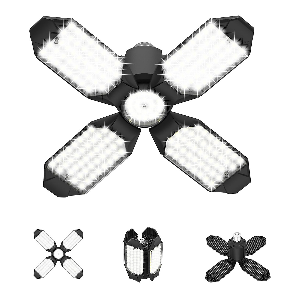 onffo LED Garage Light, 100W Deformable LED Garage Ceiling Lights, 10000 Lumen Ultra Bright LED Garage Light 4+1 Adjustable Panel, E26/E27 Socket, Shop Lights for Basement Workshop Barn Storage Room