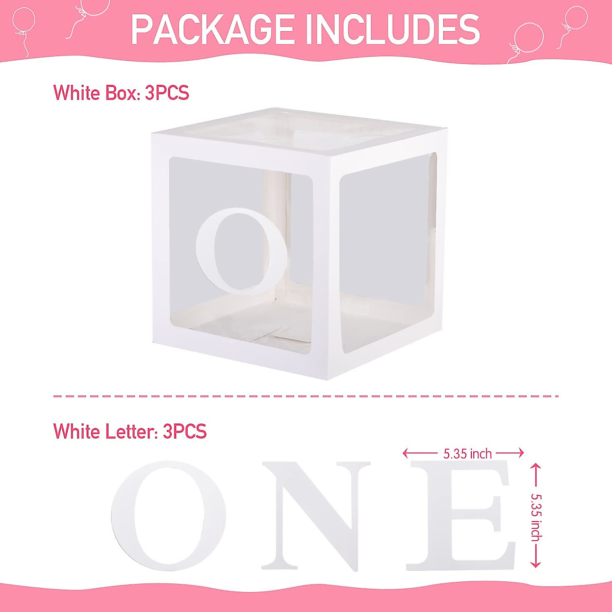 TECKED First Birthday Decorations For Boy Or Girl, 3 Pcs ONE Balloon Boxes For 1st Birthday, Baby Clear Blocks Party Decor With ONE Letters For Photoshoot Props, Cake Smash Backdrop