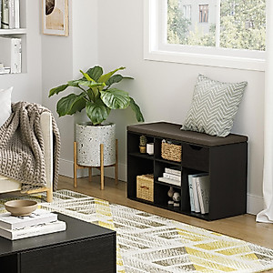 DINZI LVJ Shoe Bench, Entryway Storage Bench with Drawer and 8 Cubbies, Cubby Shoe Rack with Adjustable Shelves, Shoe Organizer Cabinet for Living Room, Bedroom, Mudroom, Closet and Garage, Espresso