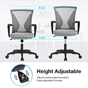 Ergonomic Office Chair Desk Computer Mesh Executive Task Rolling Gaming Swivel Modern Adjustable with Mid Back Lumbar Support Armrest for Home Women Men (Grey)